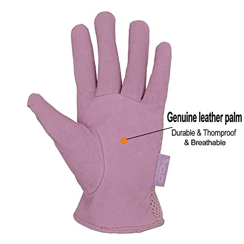 HANDLANDY Womens Garden Gloves, Scratch Resistance Leather Gardening Gloves for Ladise，Yard Gloves 3D Mesh Comfort Fit- Improves Dexterity and Breathability (Medium, Pink)