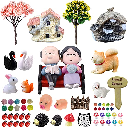 Yasowdkel Fairy Garden Accessories, 61 Pcs Miniatures for Fairy Garden Decorations Set,Micro Landscape Ornaments Kit,Fairy Garden Animals,Garden DIY Kit