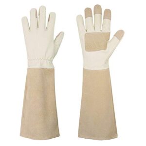 handlandy rose pruning gloves for men & women, long thorn proof gardening gloves, breathable pigskin leather gauntlet, best garden gifts & tools for gardener