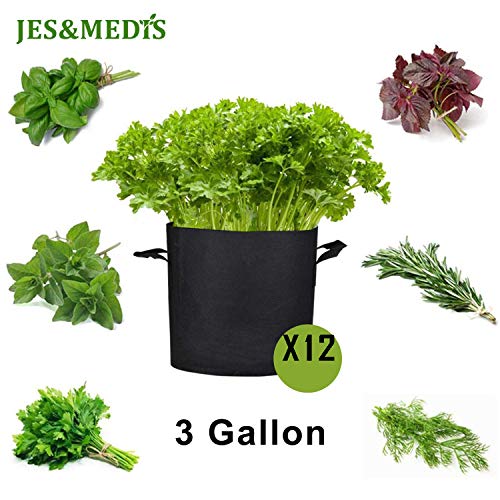 JES&MEDIS 12-Pack 3 Gallon Plant Grow Bags Thick Aeration Non Woven Fabric Flower Vegetable Pots with Handles Garden Container Black (3 Gallon_12 Pack)