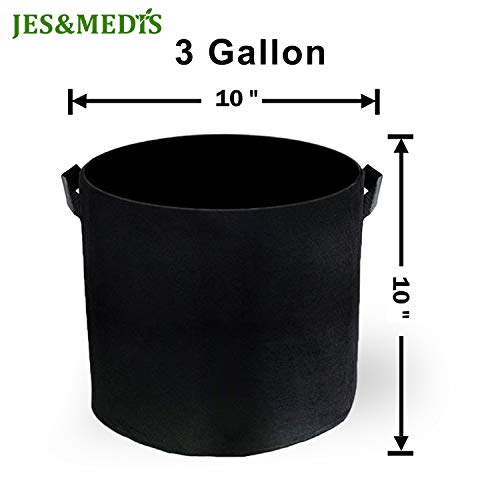 JES&MEDIS 12-Pack 3 Gallon Plant Grow Bags Thick Aeration Non Woven Fabric Flower Vegetable Pots with Handles Garden Container Black (3 Gallon_12 Pack)