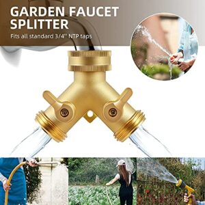 Garden Hose Splitter 2 Way, Heavy Duty Brass Hose Connector Tap Splitter for Outdoor Gardening Hoses, Plus 2 Extra Rubber Washers