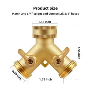 Garden Hose Splitter 2 Way, Heavy Duty Brass Hose Connector Tap Splitter for Outdoor Gardening Hoses, Plus 2 Extra Rubber Washers