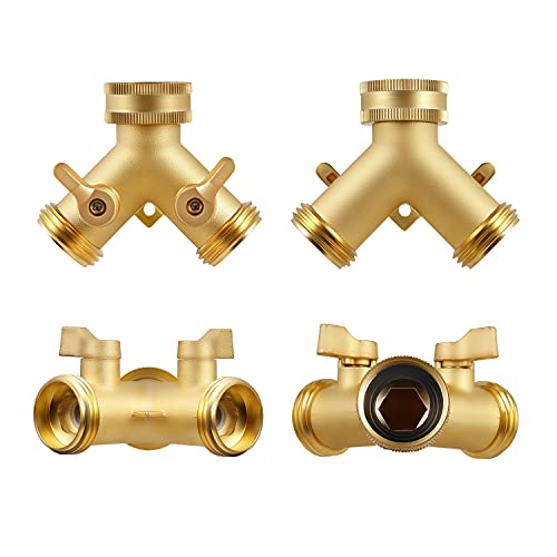 Garden Hose Splitter 2 Way, Heavy Duty Brass Hose Connector Tap Splitter for Outdoor Gardening Hoses, Plus 2 Extra Rubber Washers