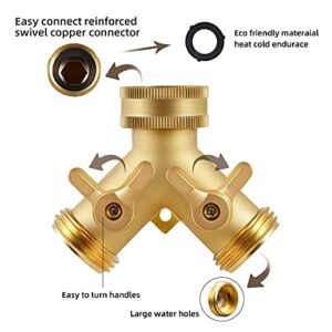 Garden Hose Splitter 2 Way, Heavy Duty Brass Hose Connector Tap Splitter for Outdoor Gardening Hoses, Plus 2 Extra Rubber Washers