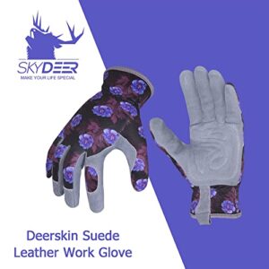 SKYDEER Extra Soft and Comfortable Deerskin Suede Garden Gloves for Women, Double Foam Padded Palm Patch for Protection and Flex Grip, Breathable and Durable (SD6613)