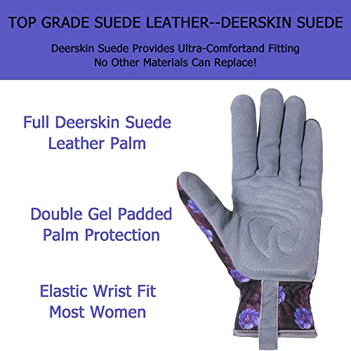 SKYDEER Extra Soft and Comfortable Deerskin Suede Garden Gloves for Women, Double Foam Padded Palm Patch for Protection and Flex Grip, Breathable and Durable (SD6613)