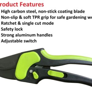 Garden Guru 2 in 1 Ratchet Pruning Shears for Weak Hands - Professional Ratcheting Garden Pruners Clippers - Ergonomic Shock Absorbing Grip - Makes Tough Cuts Easy - Great for Seniors