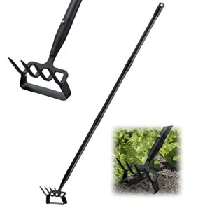 bsbsbest hoe garden tools, gardening tools for weeding, stirrup hoe long handle for yard weed puller, scuffle hula adjustable weeding loop hoe for lawn, vegetable, soil, planting 37-49 inch, black