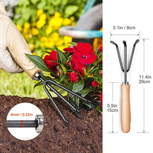 MOSFiATA Gardening Tools Set, 3 Pcs Garden Tools Set, High Carbon Steel Heavy Duty Gardening Tools Kit Includes Hand Trowel, Transplant Trowel and Cultivator Hand Rake, Gardening Gifts for Women Men