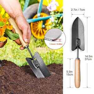 MOSFiATA Gardening Tools Set, 3 Pcs Garden Tools Set, High Carbon Steel Heavy Duty Gardening Tools Kit Includes Hand Trowel, Transplant Trowel and Cultivator Hand Rake, Gardening Gifts for Women Men