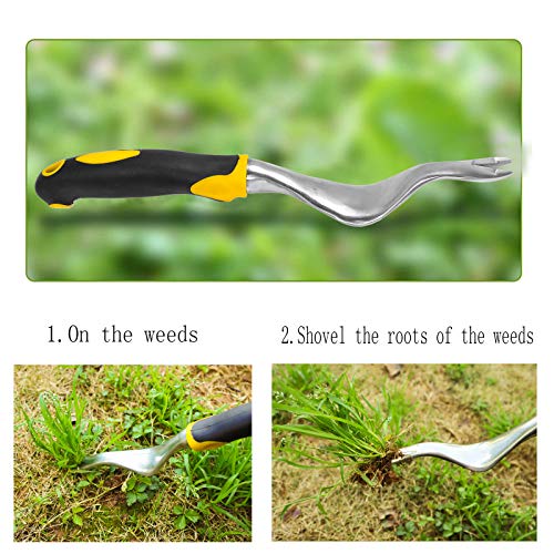 Weed Puller Tool Hand Weeder - Weeding Tools for Garden Weed Removal Tools Hand Manual Bend-Proof Tools for Garden Dandelion Removal Tool Grandpas Weeder (2 Pieces Yellow)