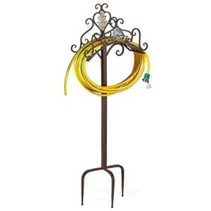 garden hose holder freestanding hose stand outdoor floral leaf decorative water hose storage holders antique metal hose hangers for outside lawn yard