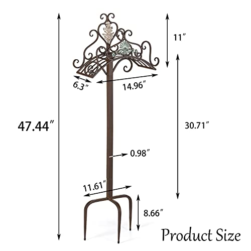 Garden Hose Holder Freestanding Hose Stand Outdoor Floral Leaf Decorative Water Hose Storage Holders Antique Metal Hose Hangers for Outside Lawn Yard