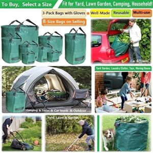 Standard 3-Pack 46 Gallon Yard Lawn Garden Bags (D26, H19 inch) with Garden Gloves, Camping Waste Bag,Recycling Bag,Laundry Bag,Debris Bag,Yard Waste Bag,Grass Clipping Bag,Weed Bag,Leaf Bag 4 Handles