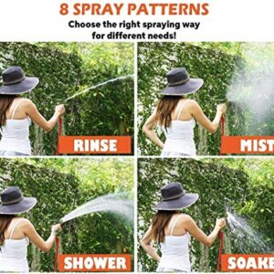 Garden Hose Nozzle | Hose Spray Nozzle | Water Hose Nozzle Sprayer | Heavy Duty 8 Adjustable Watering Patterns, Slip and Shock Resistant for Watering Plants, Cleaning, Car Wash and Showering Pets