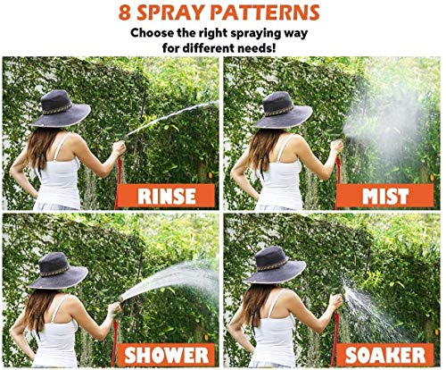 Garden Hose Nozzle | Hose Spray Nozzle | Water Hose Nozzle Sprayer | Heavy Duty 8 Adjustable Watering Patterns, Slip and Shock Resistant for Watering Plants, Cleaning, Car Wash and Showering Pets