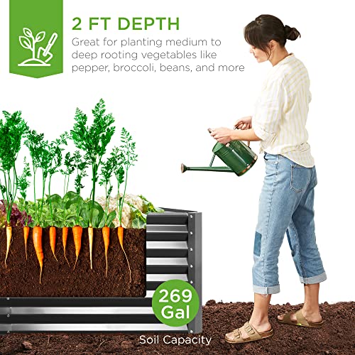 Best Choice Products 6x3x2ft Outdoor Metal Raised Garden Bed, Deep Root Box Planter for Vegetables, Flowers, Herbs, and Succulents w/ 269 Gallon Capacity - Gray