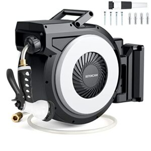 heavy duty retractable garden hose reel by bstokcam, 100 ft wall mount water hose reels outdoor organizer- self winding hose reel automatic recoil storage, include sprayer & nozzle