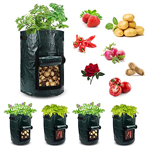 Potato Grow Bags with Flap and Handles，10 Gallon Garden Vegetable Planter，Fabric Plant Planter Pots for Potato, Carrot, Onion, Tomato and Vegetables with Heavy Duty（4 Pack）