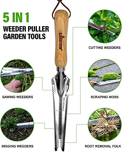 Gardtech Weeder Puller, Hand Weeder Tool, Weeding Trowel, Garden Weeding Tools with Wooden Handle Stainless Steel Head for Easy Weeder Removal, Transplanting, Pruning, Digging Multi Use Gardening Tool