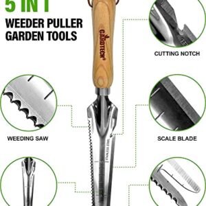 Gardtech Weeder Puller, Hand Weeder Tool, Weeding Trowel, Garden Weeding Tools with Wooden Handle Stainless Steel Head for Easy Weeder Removal, Transplanting, Pruning, Digging Multi Use Gardening Tool