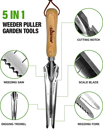 Gardtech Weeder Puller, Hand Weeder Tool, Weeding Trowel, Garden Weeding Tools with Wooden Handle Stainless Steel Head for Easy Weeder Removal, Transplanting, Pruning, Digging Multi Use Gardening Tool