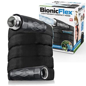 bionic flex 50’ garden hose, ultra durable & lightweight weatherproof garden water hose, 600 psi crush resistant ez connect metal fittings, tear resistant, kink free outdoor hose, outdoor yard hose