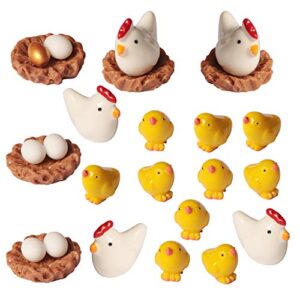 spwolfrt 26 pcs cute mini animal figurines miniature, family chicken cock ornament micro fairy garden décor for moss landscape diy terrarium crafts accessories home outdoor indoor (chicken family)