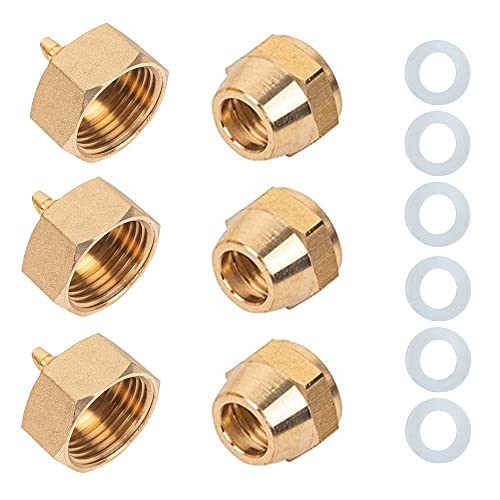 Hourleey Garden Hose Adapter, Brass Standard 3/4" Female Thread to 1/4" Tube Adapter for Water Hose, Convert 3/4" Garden Hose to 1/4" Tube, 3 Set