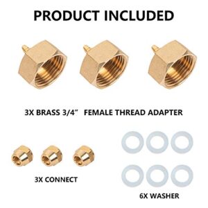 Hourleey Garden Hose Adapter, Brass Standard 3/4" Female Thread to 1/4" Tube Adapter for Water Hose, Convert 3/4" Garden Hose to 1/4" Tube, 3 Set