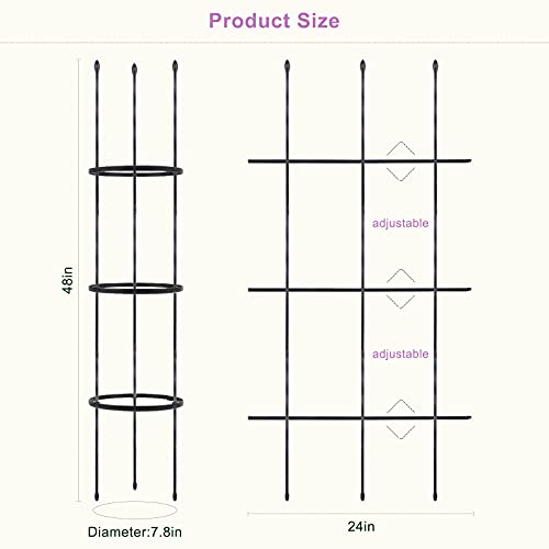 Garden Trellis, 2 Pack Shaped Plant Support, 48" Tomato Cages for Garden, Trellis for Potted Plants Climbing Plants Outdoor Vine Pots Flower Vegetable with 18Pcs Plant Stakes, 6 Shape-adjustable Rings