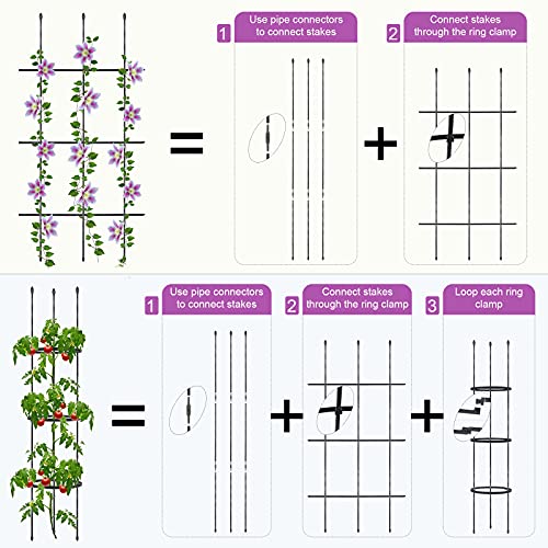 Garden Trellis, 2 Pack Shaped Plant Support, 48" Tomato Cages for Garden, Trellis for Potted Plants Climbing Plants Outdoor Vine Pots Flower Vegetable with 18Pcs Plant Stakes, 6 Shape-adjustable Rings