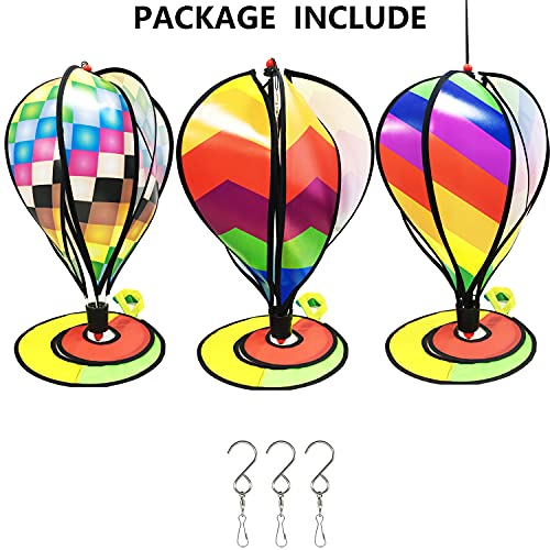 timecity 3pcs Hot Air Balloon Wind Spinner Rainbow Garden Pinwheels Whirligigs Wind Spinner Windmill Striped Rainbow Windsock Rotating Sequins Windmill Wind Twister Hanging Decor