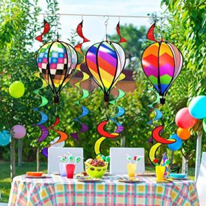 timecity 3pcs Hot Air Balloon Wind Spinner Rainbow Garden Pinwheels Whirligigs Wind Spinner Windmill Striped Rainbow Windsock Rotating Sequins Windmill Wind Twister Hanging Decor