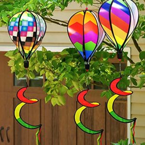 timecity 3pcs Hot Air Balloon Wind Spinner Rainbow Garden Pinwheels Whirligigs Wind Spinner Windmill Striped Rainbow Windsock Rotating Sequins Windmill Wind Twister Hanging Decor