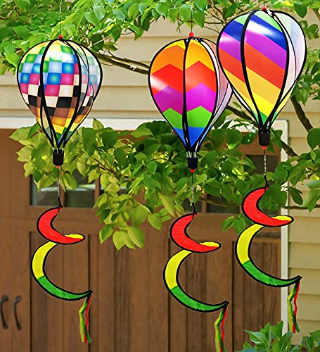 timecity 3pcs Hot Air Balloon Wind Spinner Rainbow Garden Pinwheels Whirligigs Wind Spinner Windmill Striped Rainbow Windsock Rotating Sequins Windmill Wind Twister Hanging Decor