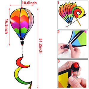 timecity 3pcs Hot Air Balloon Wind Spinner Rainbow Garden Pinwheels Whirligigs Wind Spinner Windmill Striped Rainbow Windsock Rotating Sequins Windmill Wind Twister Hanging Decor