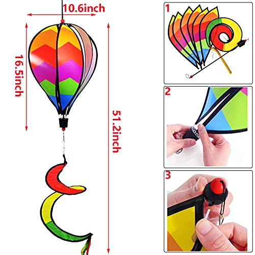 timecity 3pcs Hot Air Balloon Wind Spinner Rainbow Garden Pinwheels Whirligigs Wind Spinner Windmill Striped Rainbow Windsock Rotating Sequins Windmill Wind Twister Hanging Decor