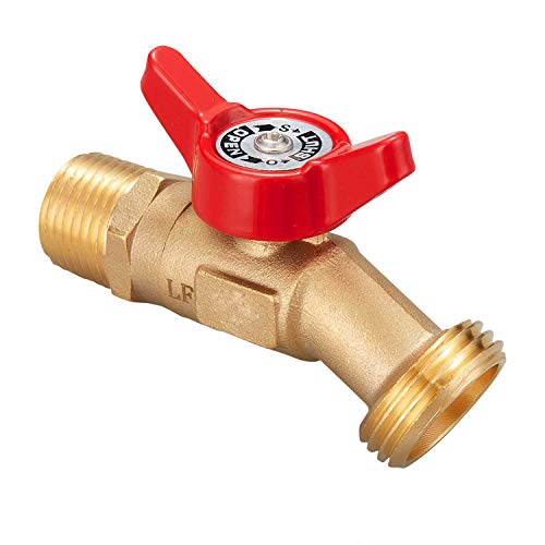 Minimprover Premiunm Brass Hose 90 Degree Elbow Stop Valve Hose Bibb Boiler Drain 1/2" Male NPT MIP Inlet ×3/4" Male GHT Threaded Garden Hose Connector Adapter Water Shut-Off Valve Faucet