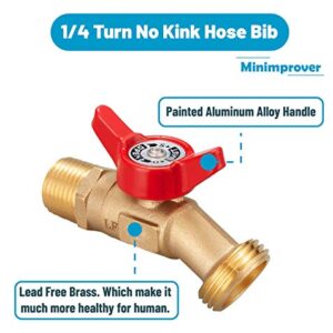 Minimprover Premiunm Brass Hose 90 Degree Elbow Stop Valve Hose Bibb Boiler Drain 1/2" Male NPT MIP Inlet ×3/4" Male GHT Threaded Garden Hose Connector Adapter Water Shut-Off Valve Faucet