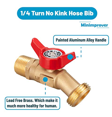 Minimprover Premiunm Brass Hose 90 Degree Elbow Stop Valve Hose Bibb Boiler Drain 1/2" Male NPT MIP Inlet ×3/4" Male GHT Threaded Garden Hose Connector Adapter Water Shut-Off Valve Faucet