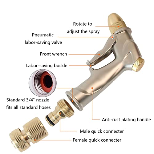 Heavy Metal Hose Nozzle, Garden Hose Nozzle, High Pressure Water Nozzle, Adjustable Watering Mode, Brass Nozzle With Quick Connector, For Pet Shower, Garden Plant Watering, Car Cleaning Nozzle (02)