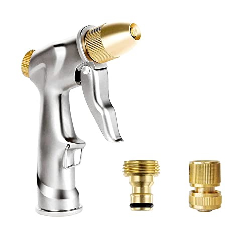 Heavy Metal Hose Nozzle, Garden Hose Nozzle, High Pressure Water Nozzle, Adjustable Watering Mode, Brass Nozzle With Quick Connector, For Pet Shower, Garden Plant Watering, Car Cleaning Nozzle (02)