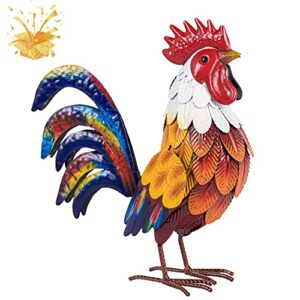 natelf metal rooster garden statues & sculptures, chicken yard art decor standing animal lawn ornament for backyard patio kitchen decorations