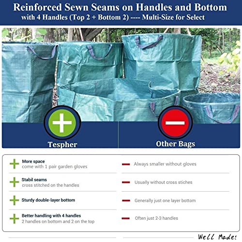 Professional 2-Pack 137 Gallon Lawn Garden Bags (D34, H34 inches) Yard Waste Bags with Coated Gloves - Large Reusable Yard Leaf Bags 4 Handles,Gardening Clippings Bags,Leaf Container,Trash Bags