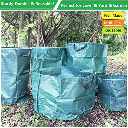 Professional 2-Pack 137 Gallon Lawn Garden Bags (D34, H34 inches) Yard Waste Bags with Coated Gloves - Large Reusable Yard Leaf Bags 4 Handles,Gardening Clippings Bags,Leaf Container,Trash Bags