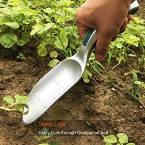 Bend-Proof Garden Trowel Tools with Sharp Edge, Rust Proof Small Gardening Hand Shovel, One-Piece Aluminum Transplanter with Grading Mark, Lightweight Comfortable Ergonomic Handle