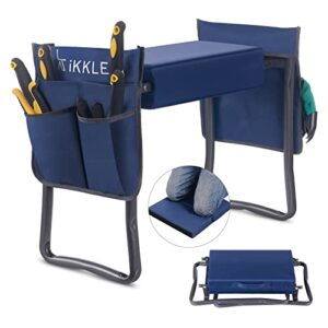 garden kneeler seat and bench heavy duty (hold 330lbs-150kg), upgraded thicker & wider soft detachable kneeling pad, garden kneeler & stool with 2 tool pouches, garden gift for women & men, navy blue