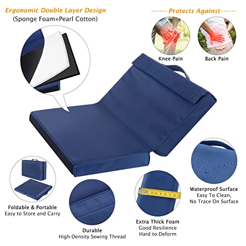 Garden Kneeler Seat and Bench Heavy Duty (Hold 330lbs-150kg), Upgraded Thicker & Wider Soft Detachable Kneeling Pad, Garden Kneeler & Stool with 2 Tool Pouches, Garden Gift for Women & Men, Navy Blue